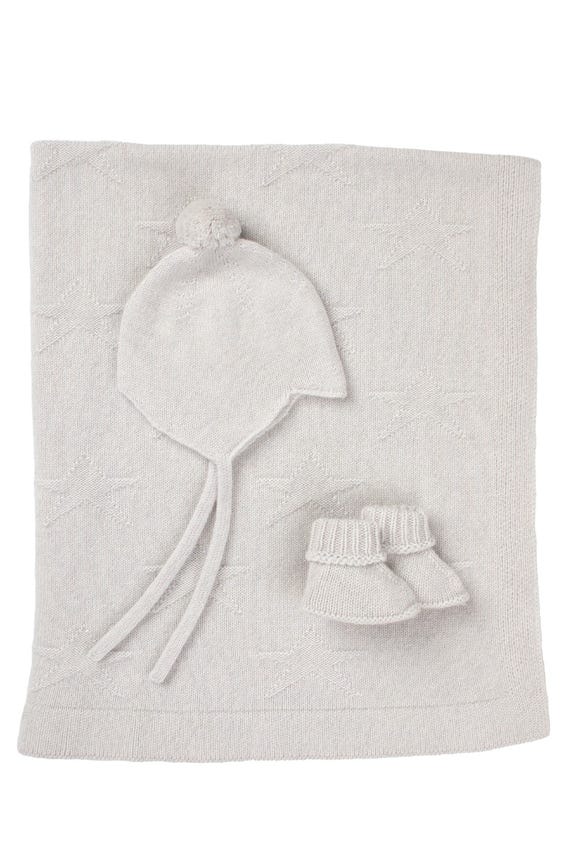 Fortnum's X Rosie Sugden Cashmere Baby Bonnet, Booties & Blanket, Mist ...